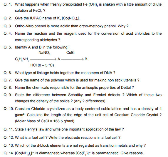 CBSE Class 12 Chemistry Sample paper 2015 Solved Set C
