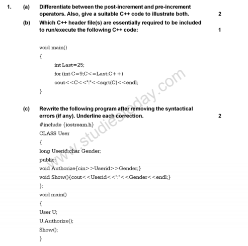CBSE Class 12 Computer Science Sample Paper 2012 Solved Set D