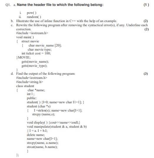CBSE Class 12 Computer Science Sample Paper 2015 Set E