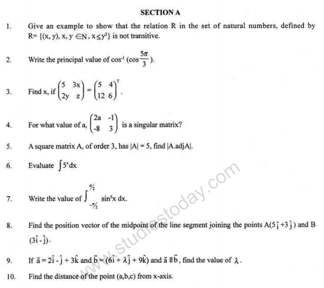 CBSE Class 12 Mathematics Sample Paper 2011 Solved Set B