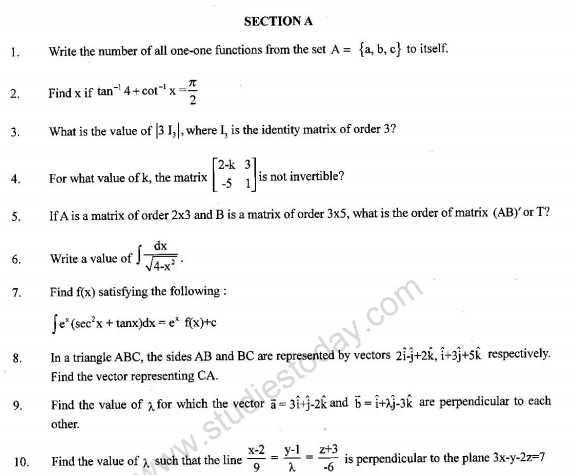 CBSE Class 12 Mathematics Sample Paper 2011 Solved Set C