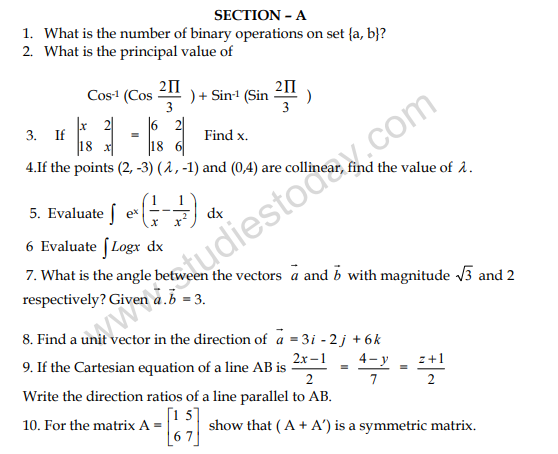 CBSE Class 12 Mathematics Sample Paper 2011 Set A