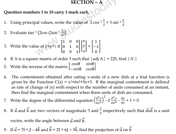 CBSE Class 12 Mathematics Sample Paper 2013 Solved Set A