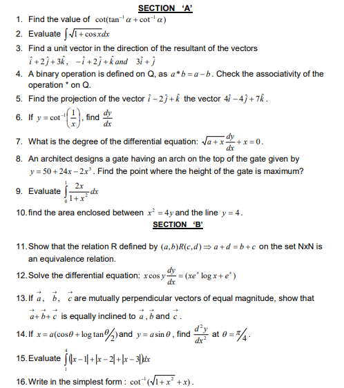 CBSE Class 12 Mathematics Sample Paper 2014 Set 01