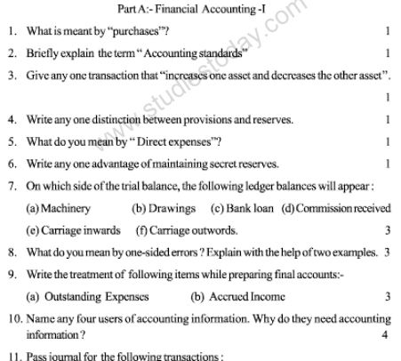CBSE Class 11 Accountancy Sample Paper Set Z