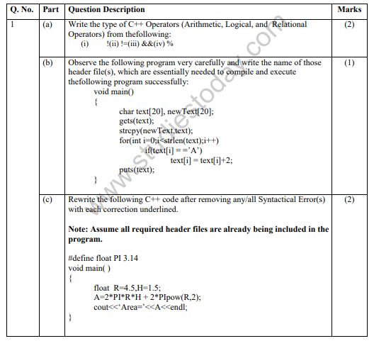 Computer Science Class 12 Cbse Solved Sample Papers Gambaran