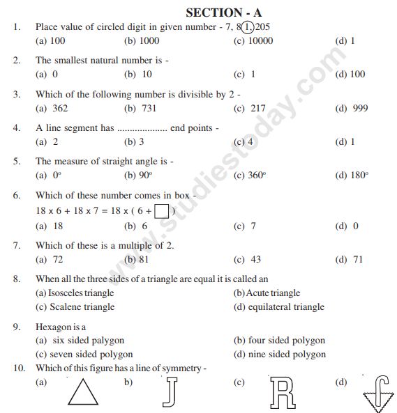 CBSE Class 6 Mathematics Question Paper Set O