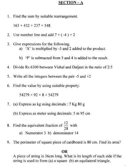 Mathematics Class 6 Paper Bank2home