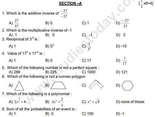 CBSE Class 8 Mathematics Sample Paper Set Y