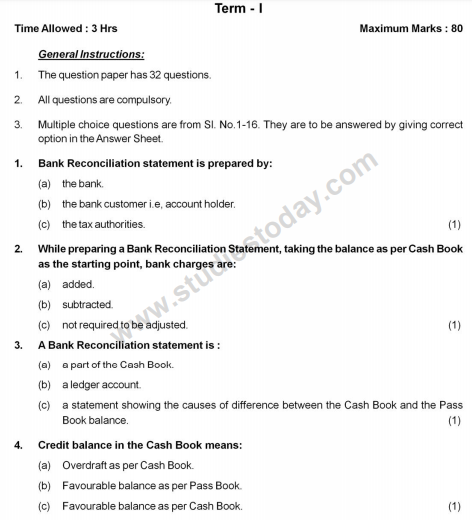 CBSE Class 10 Elements of Book Keeping and Accountancy Sample Paper Set D