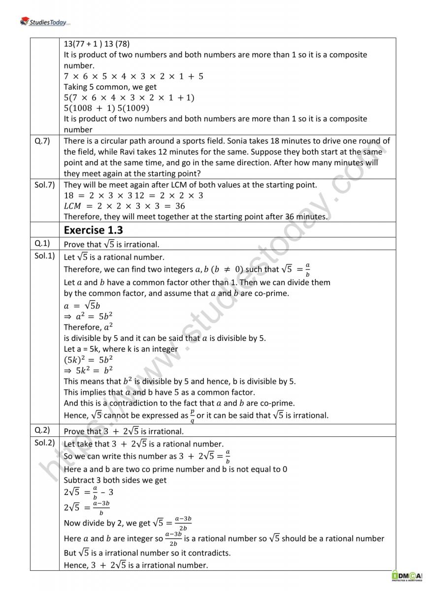 NCERT Solutions Class 10 Mathematics Chapter 1 Real Numbers