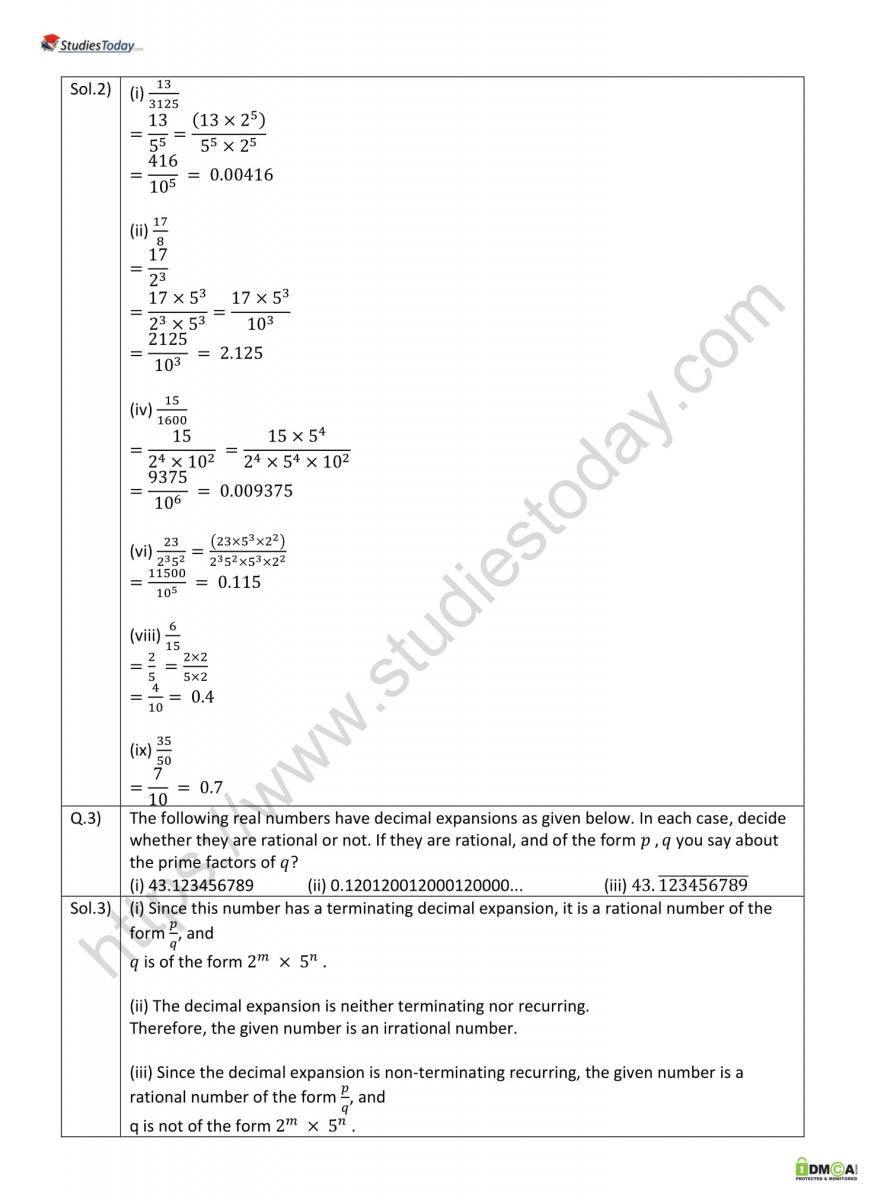 NCERT Solutions Class 10 Mathematics Chapter 1 Real Numbers