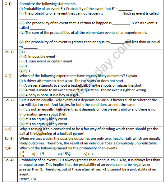NCERT Solutions Class 10 Mathematics Chapter 15 Probability