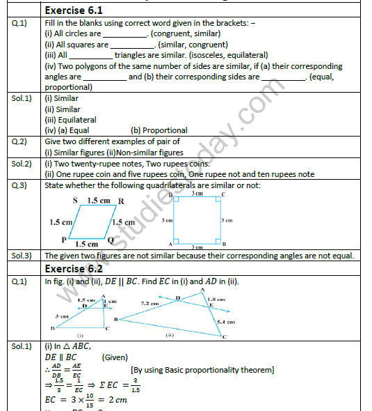 NCERT Solutions Class 10 Mathematics Chapter 6 Triangles NCERT Solutions Class 10 Mathematics Chapter 6 Triangles