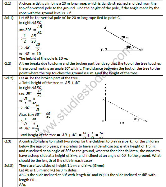 NCERT Solutions Class 10 Mathematics Chapter 9 Some Application of ...