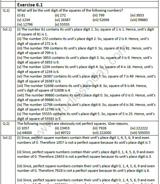 NCERT Solutions Class 8 Mathematics Squares And Square Roots NCERT Solutions Class 8 Mathematics Squares And Square Roots