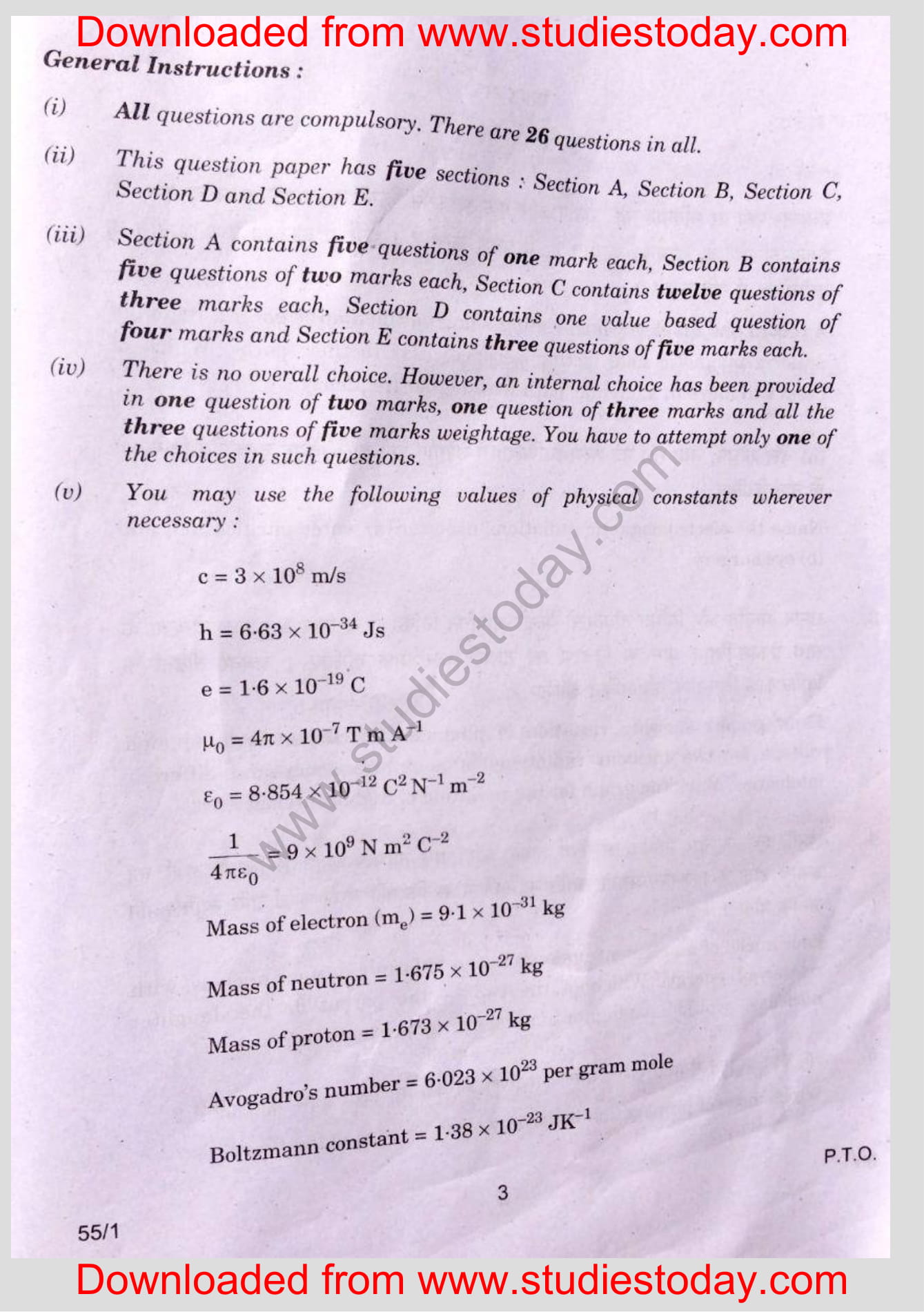 CBSE Class 12 Physics paper
