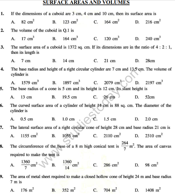 Maths Objective Questions For Class 10