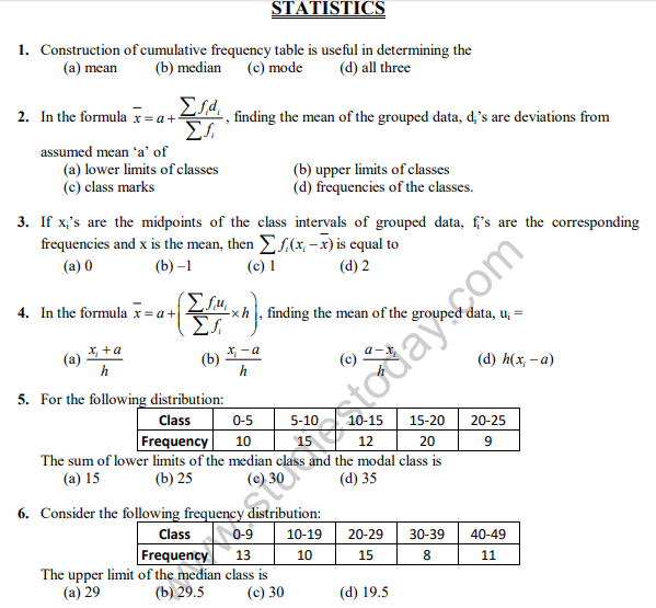 CBSE Class 10 Mathematics Statistics MCQs Set B, Multiple Choice ... CBSE Class 10 Mathematics Statistics MCQs Set B, Multiple Choice ...
