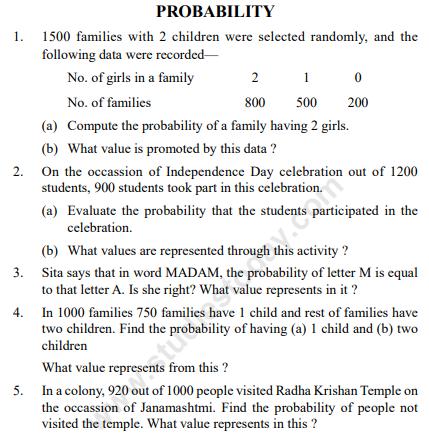 CBSE Class 9 VBQs Probability Value Based Questions Probability